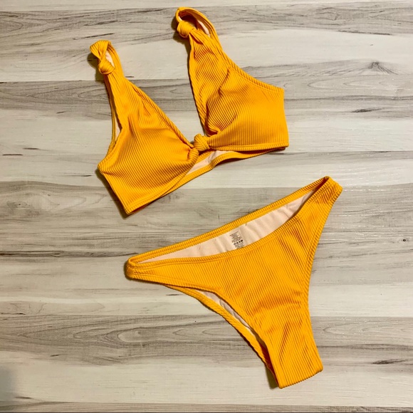 Swim | Yellow Front Knot Ribbed Bikini | Poshmark